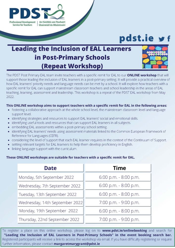 PDST - Leading the Inclusion of EAL Learners in Post-Primary Schools ...